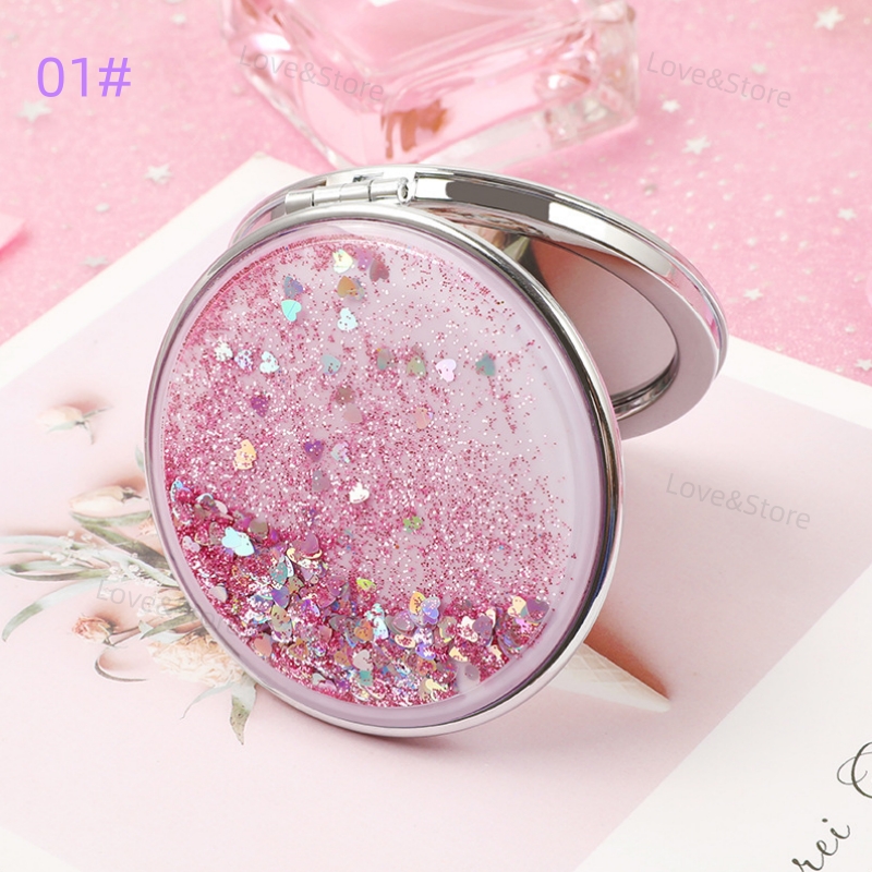 Mini Folding Pocket Mirror Double Sided Quicksand Floating Glitter ...