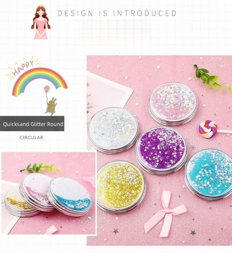 Mini Folding Pocket Mirror Double Sided Quicksand Floating Glitter ...