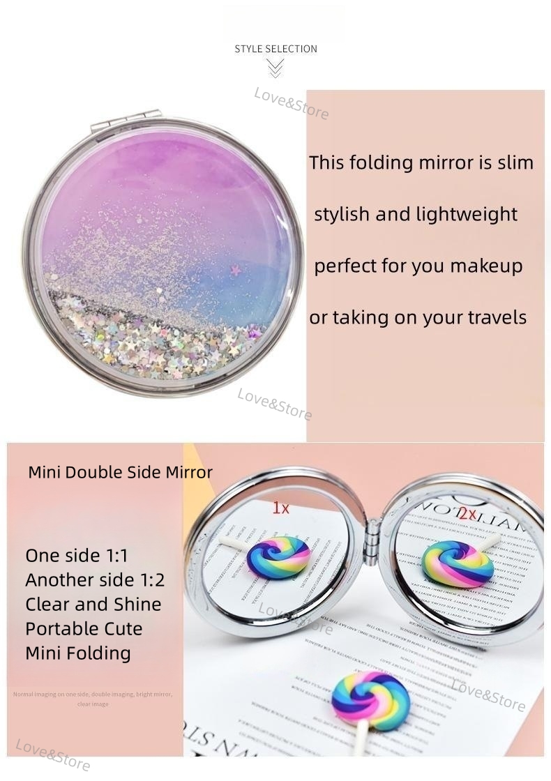 Quicksand double sided folding makeup mirror easy carry round small ...