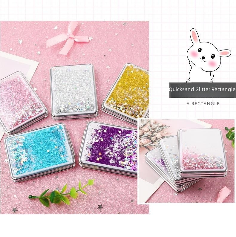 Mini Folding Pocket Mirror Double Sided Quicksand Floating Glitter ...