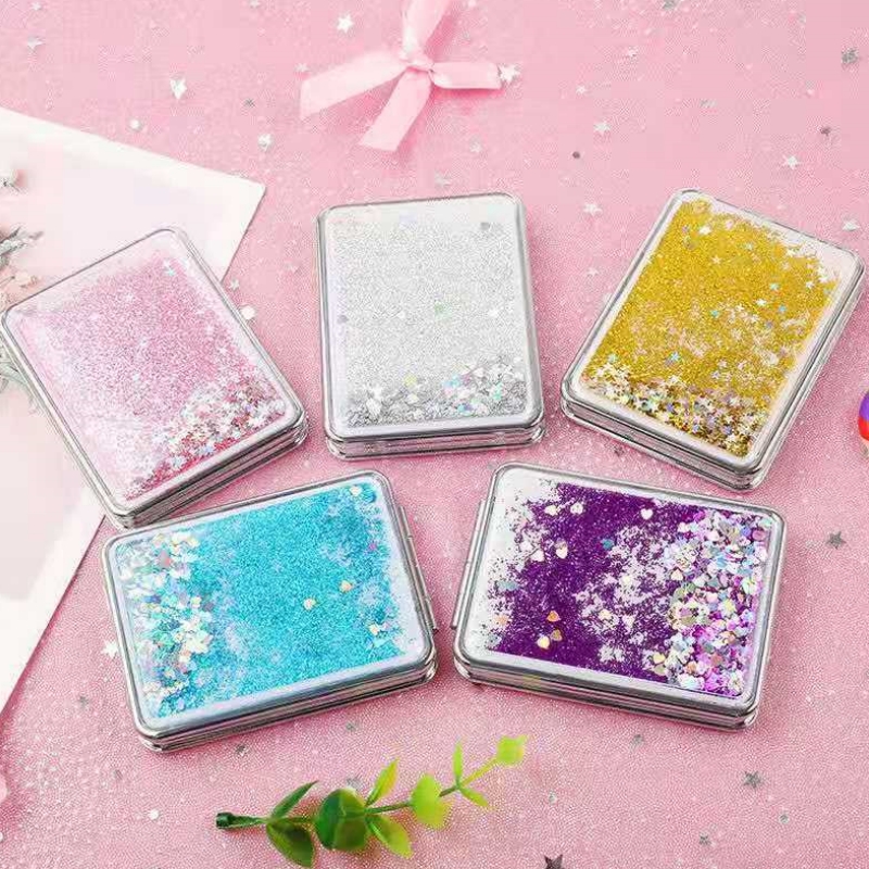 Mini Folding Pocket Mirror Double Sided Quicksand Floating Glitter ...