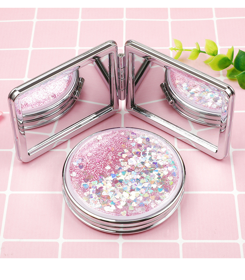 Mini Folding Pocket Mirror Double Sided Quicksand Floating Glitter ...