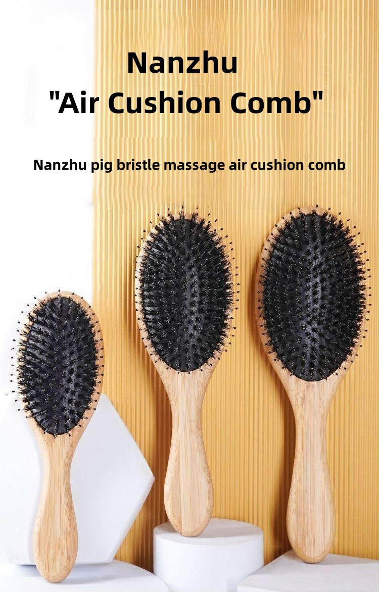 Boar bristle bamboo air cushion comb scalp massage comfortable and cute ...