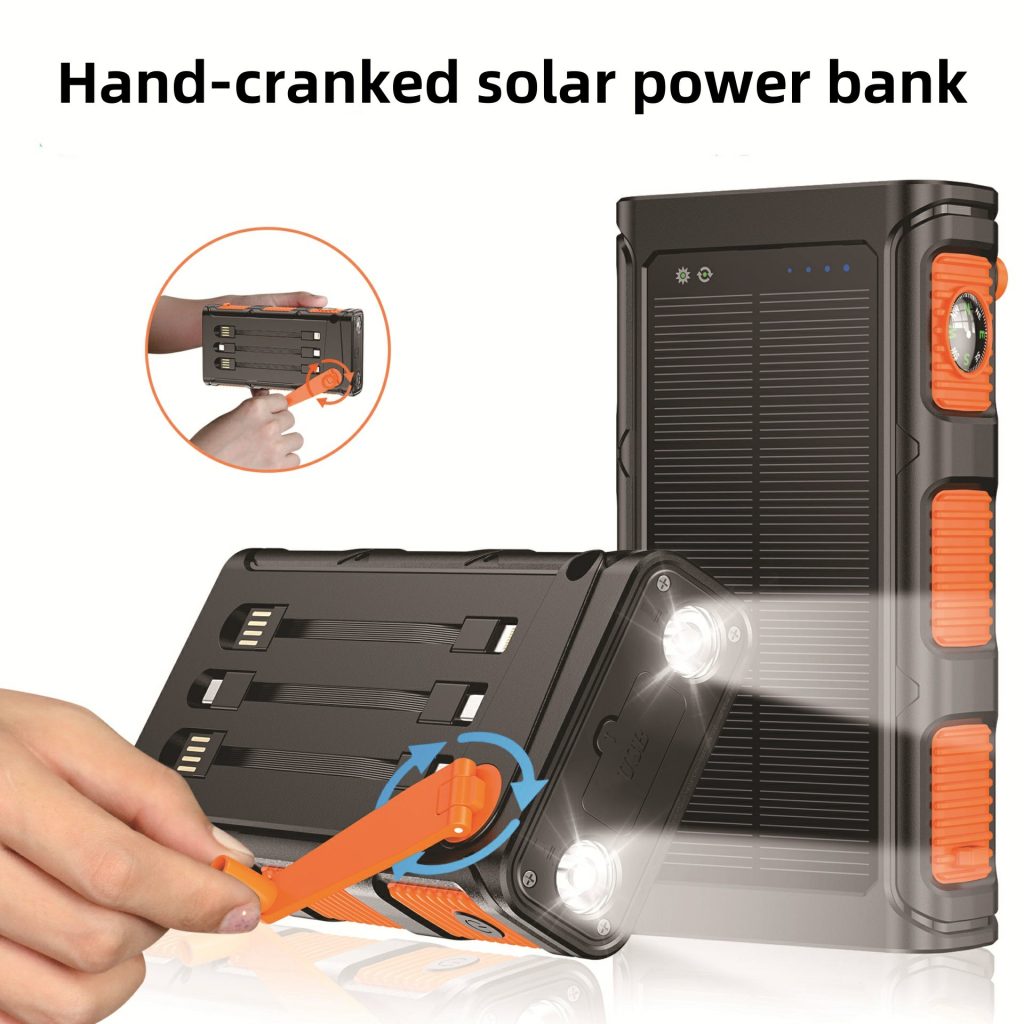 Hand-cranked solar power bank mobile power outdoor three-proof power ...