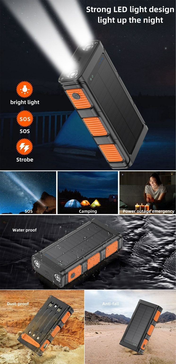 Hand-cranked solar power bank mobile power outdoor three-proof power ...