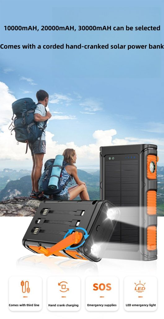 Hand-cranked solar power bank mobile power outdoor three-proof power ...