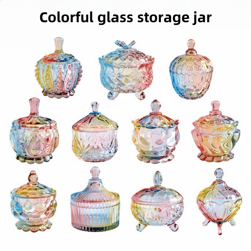 Colorful glass storage jars, candy jars, jewelry jars, jam snack jars ...